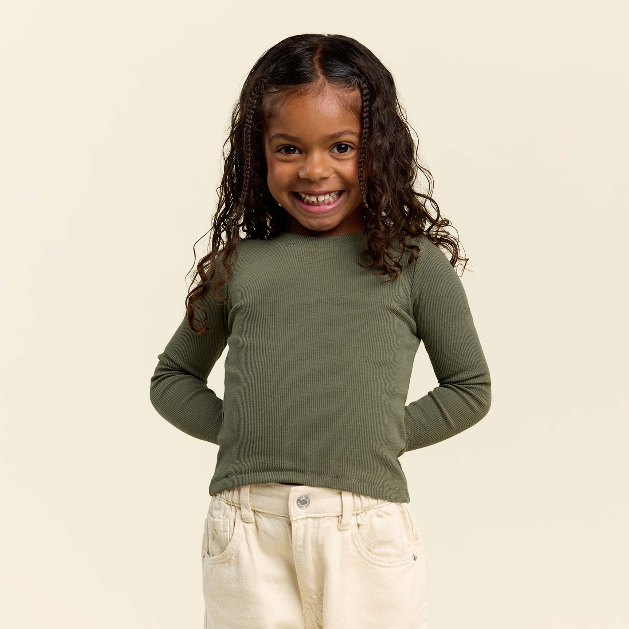 Long Sleeve Ribbed Tee | Olive